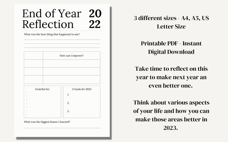 2022 Reflection Template, Instant Download Yearly Review, Goal Planner ...