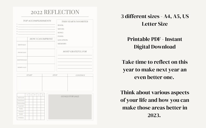 2022 Reflection Template, Instant Download Yearly Review, Goal Planner ...