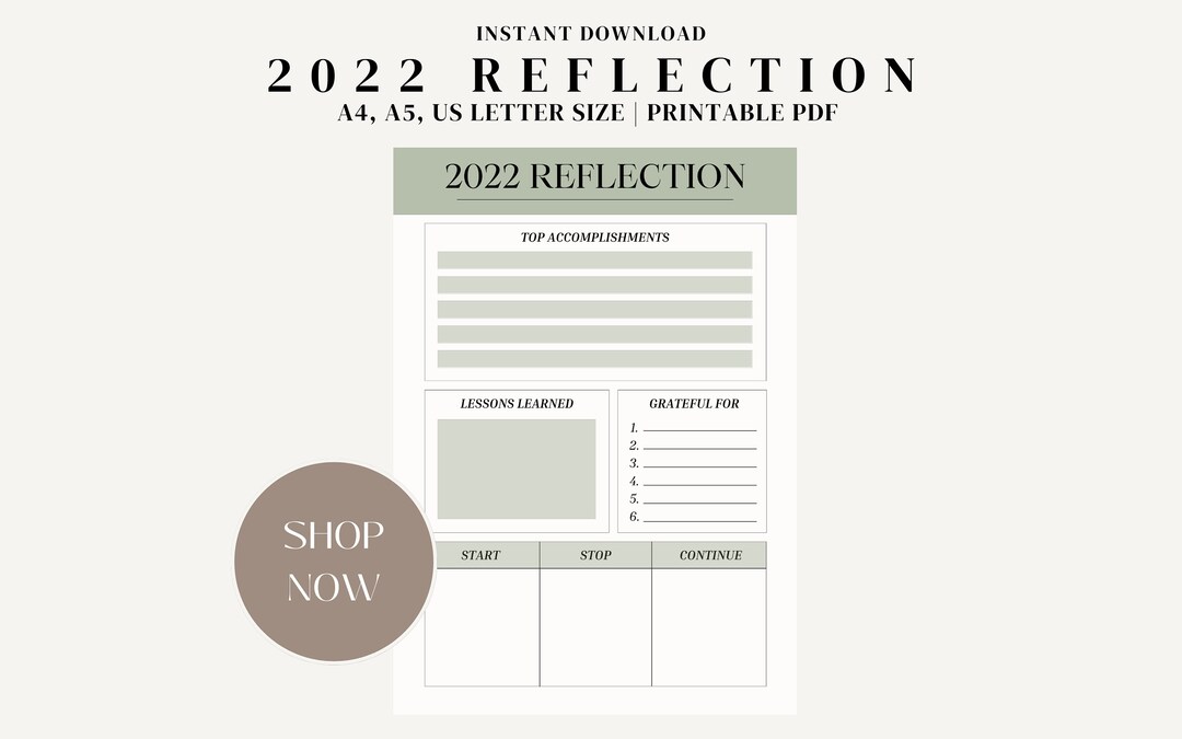 Simple 2022 Reflection Template Gratitude Goal Planner 2023, Yearly ...