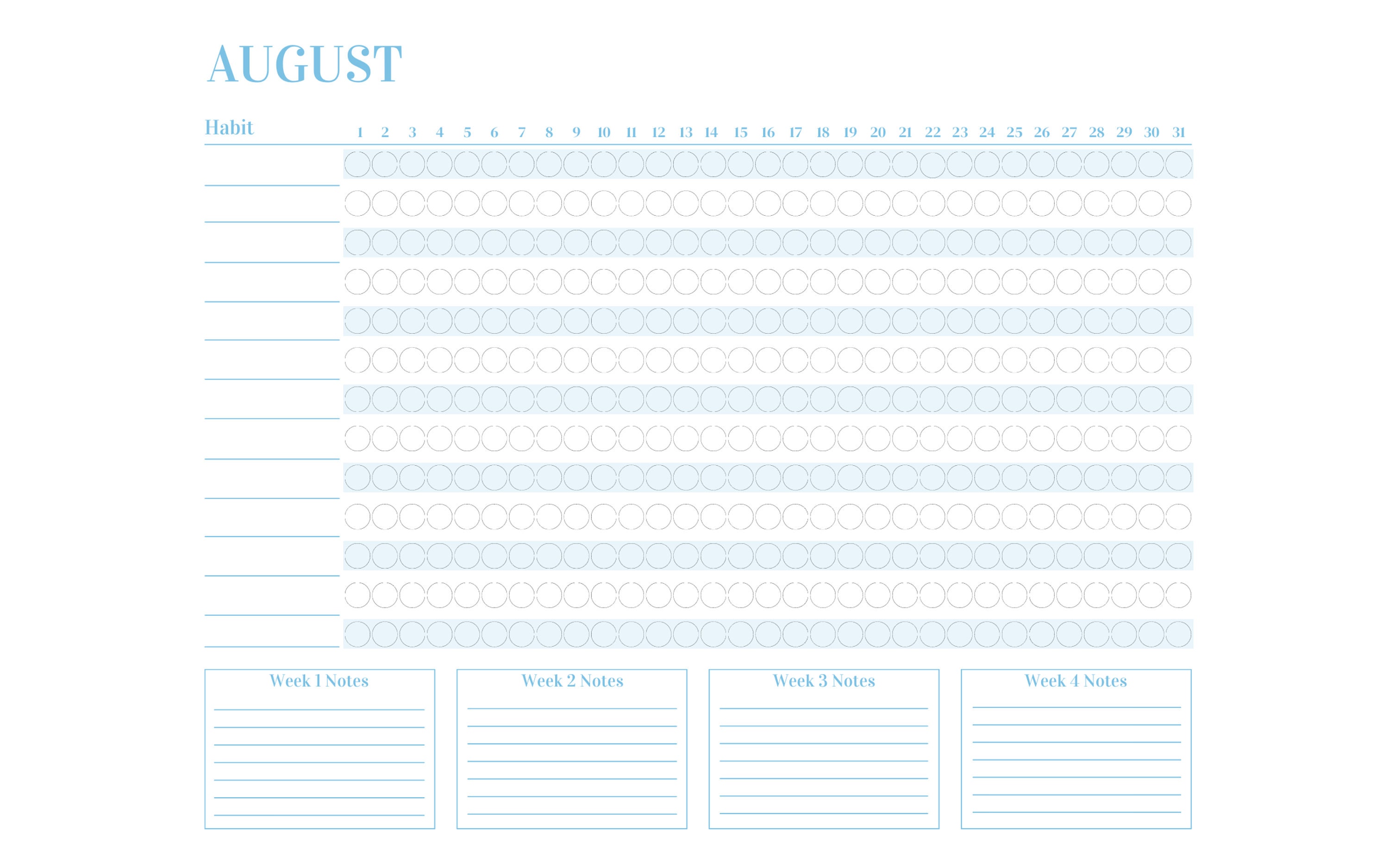 Sky Blue Monthly Habit Tracker Printable, Landscape Letter Instant ...
