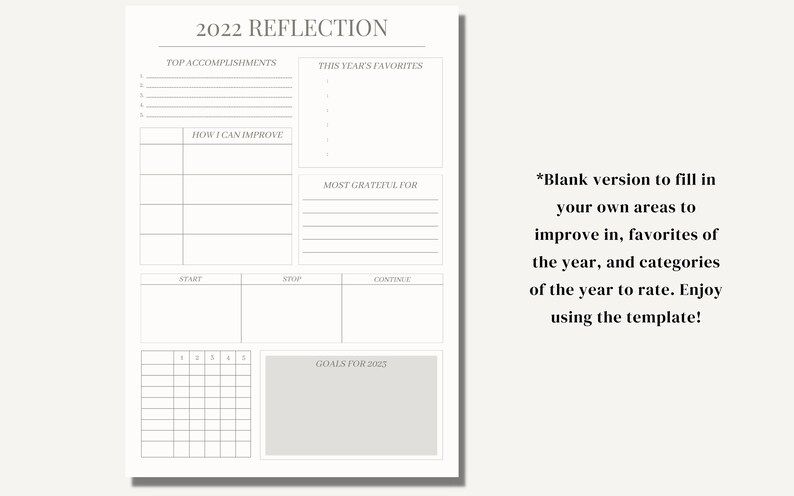 2022 Reflection Template, Instant Download Yearly Review, Goal Planner ...