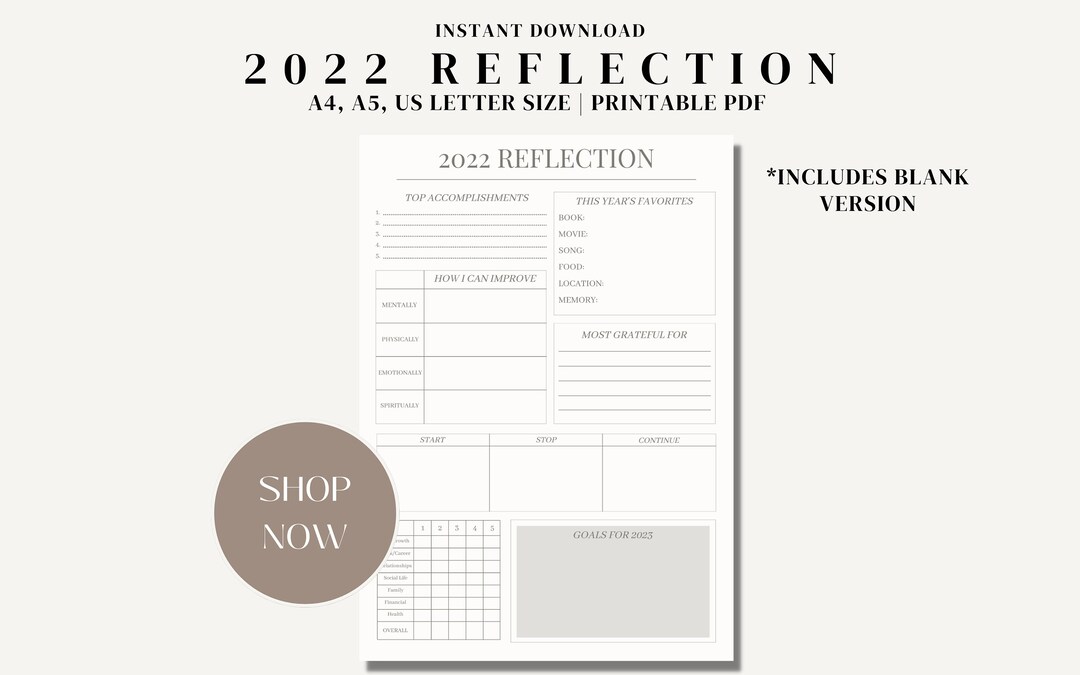 2022 Reflection Template, Instant Download Yearly Review, Goal Planner ...