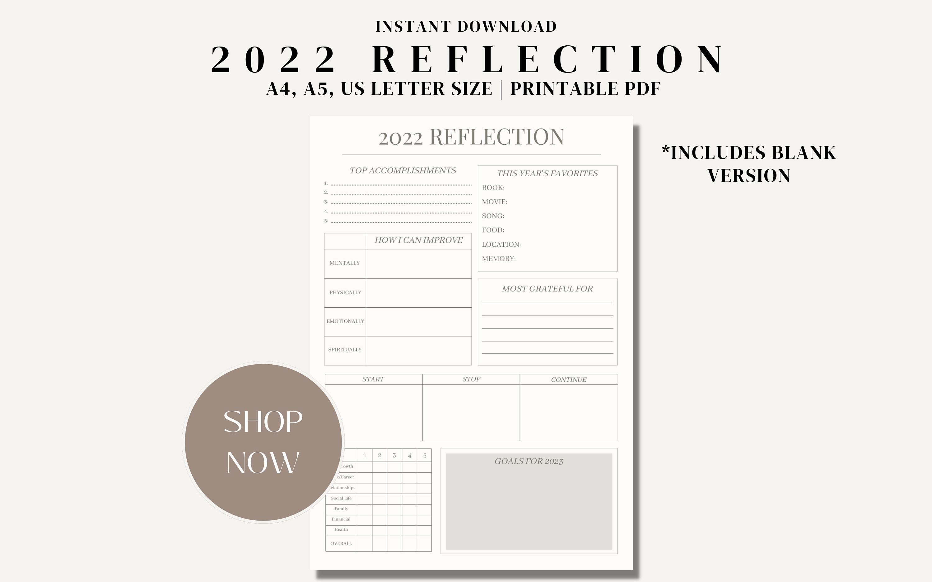 2022 Reflection Template Instant Download Yearly Review Goal - Etsy