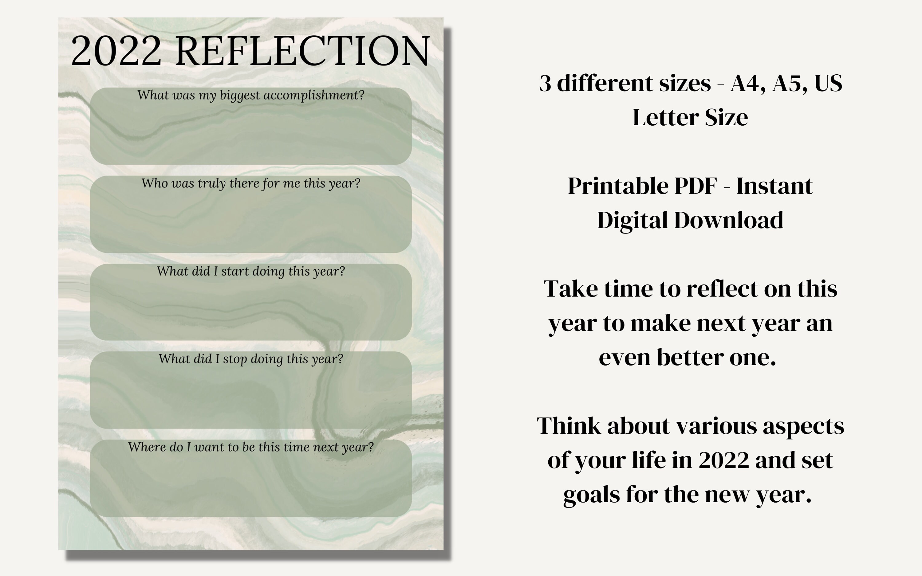 2022 Reflection Template, Instant Download Yearly Review, Goal Planner ...