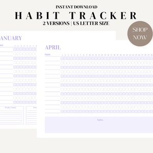 Lavendar Monthly Habit Tracker Printable, Landscape Letter Instant ...