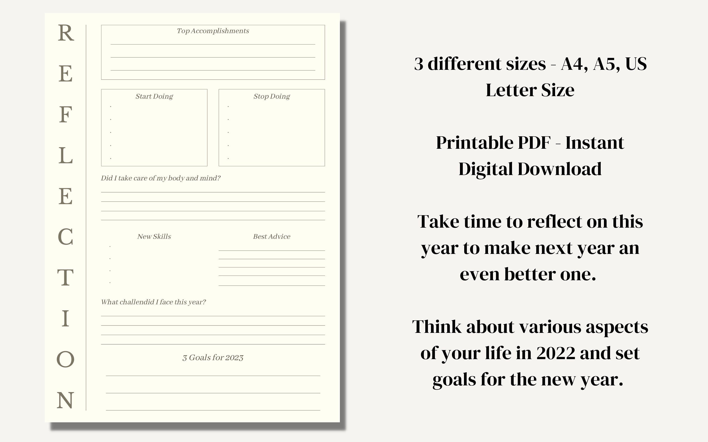 2022 Reflection Template, Instant Download Yearly Review, Goal Planner ...