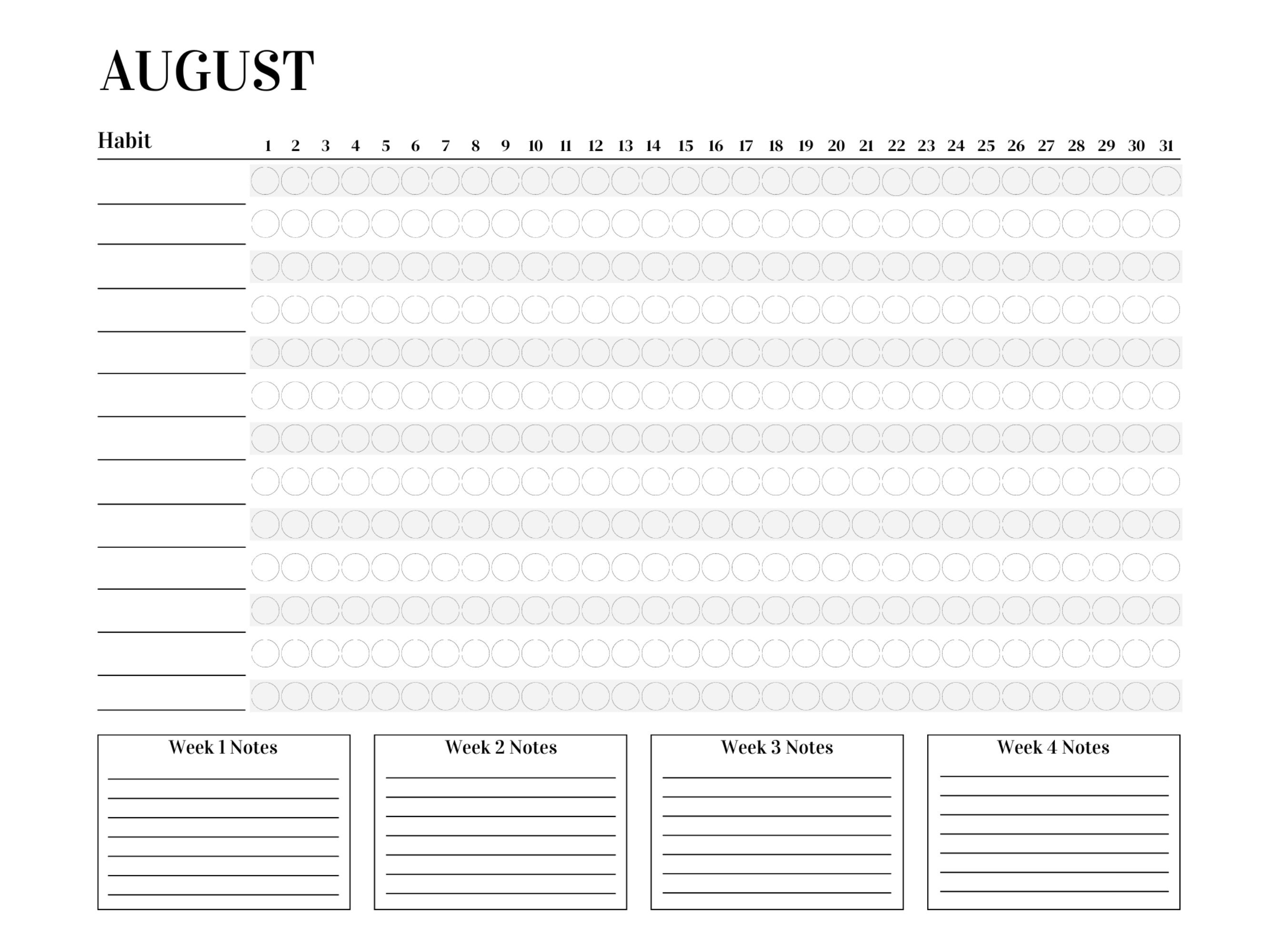 Monthly Habit Tracker Printable, Landscape Letter Instant Download ...