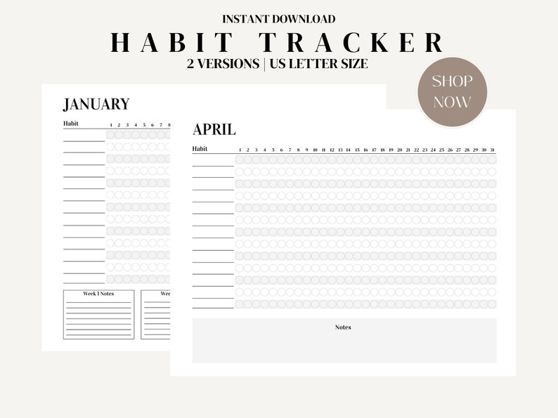 Monthly Habit Tracker Printable, Landscape Letter Instant Download ...