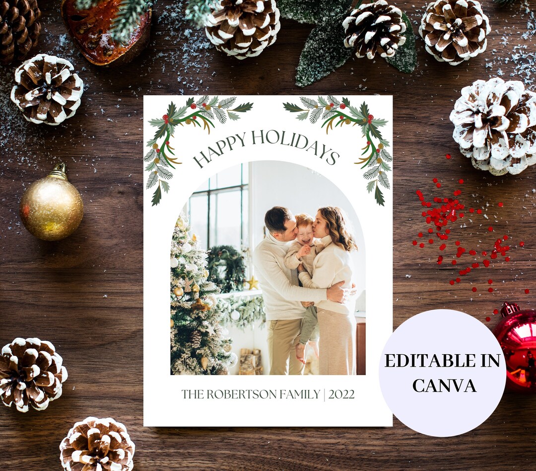 Simple Modern Christmas Card, Photo Holiday Card Template, Personalized ...