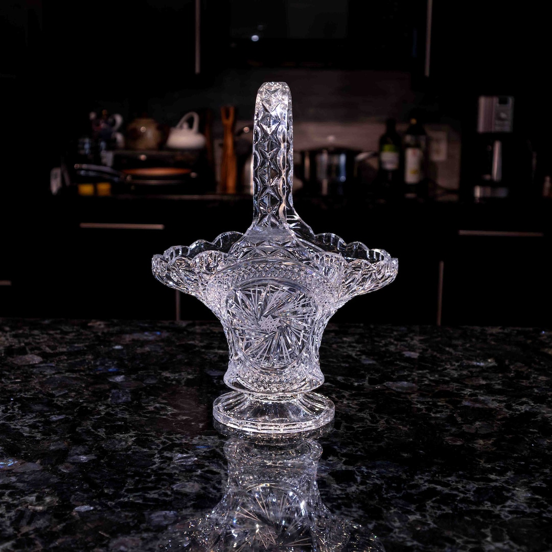 VINTAGE Large CRYSTAL Basket - Etsy