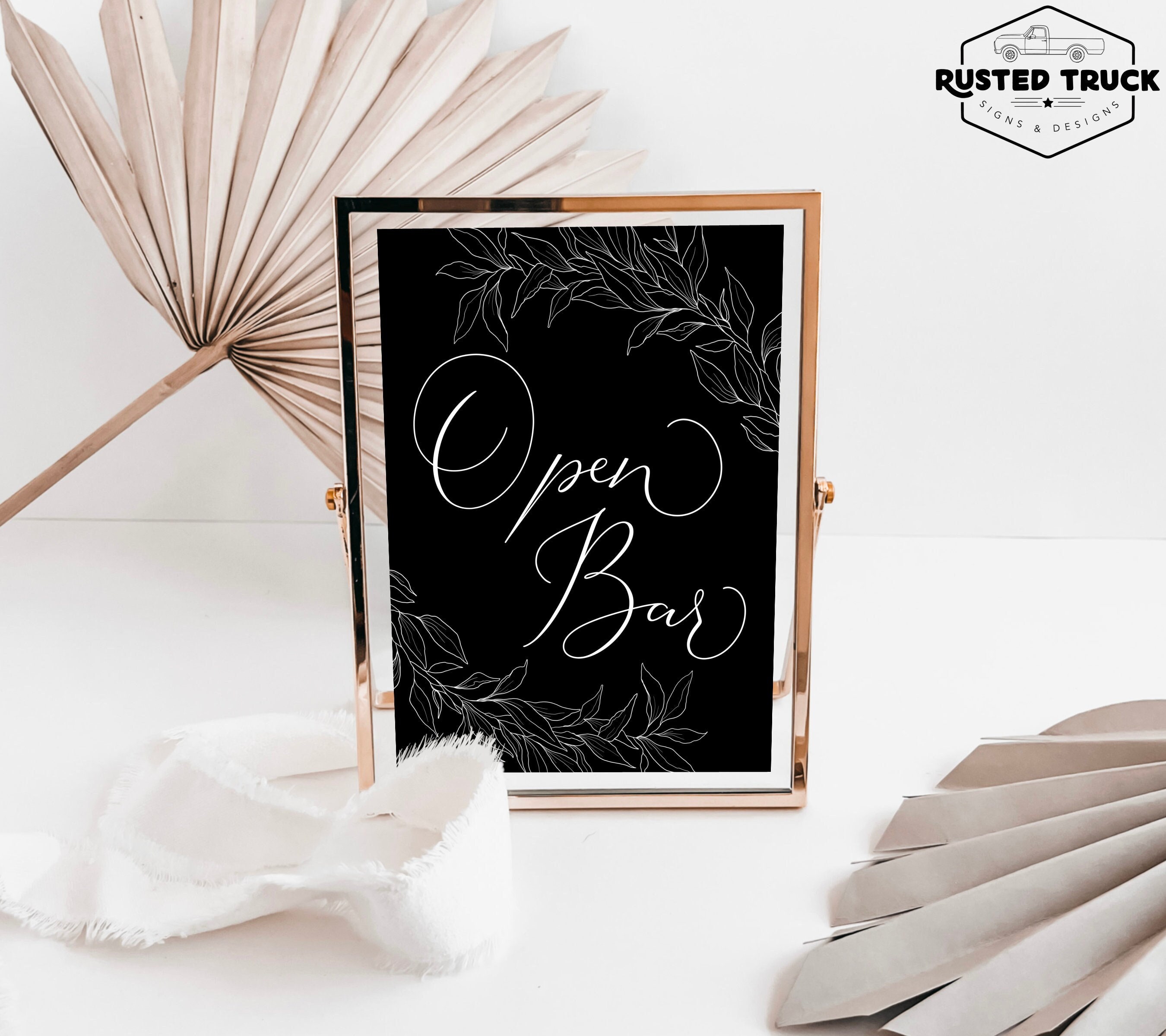 Open Bar Branch Sign, Wedding Bar Sign, Botanical Wedding Sign ...
