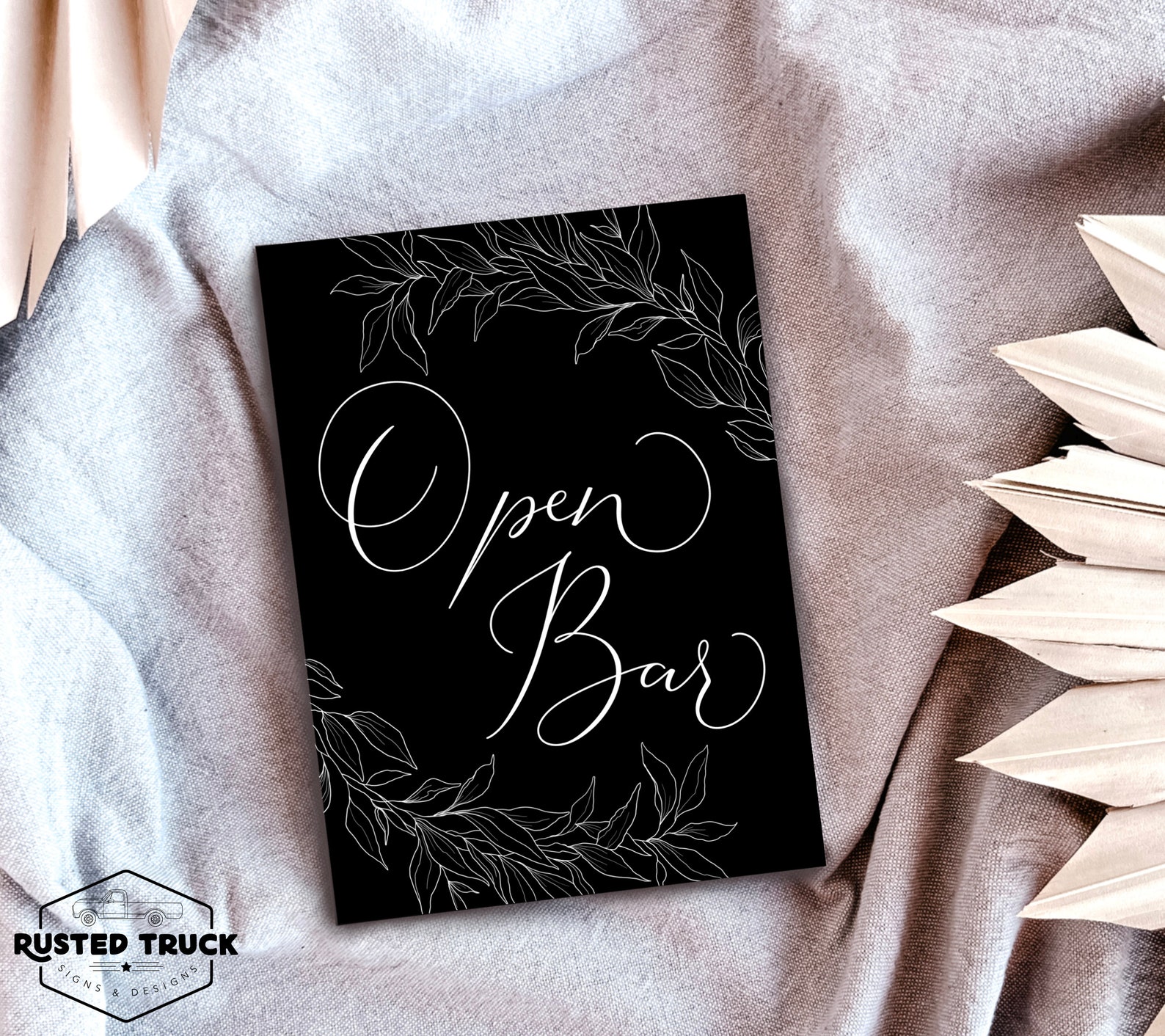 Open Bar Branch Sign, Wedding Bar Sign, Botanical Wedding Sign ...