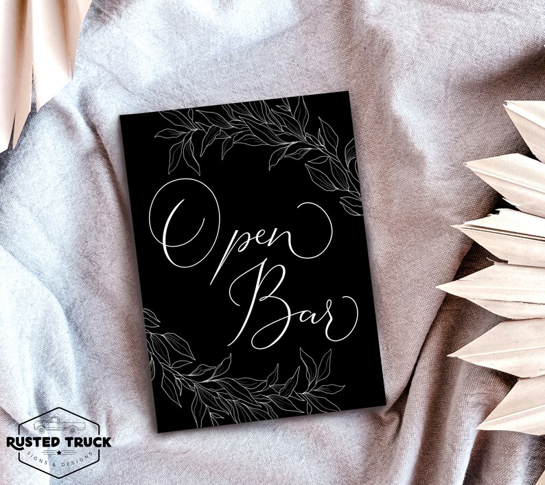 Open Bar Branch Sign, Wedding Bar Sign, Botanical Wedding Sign ...