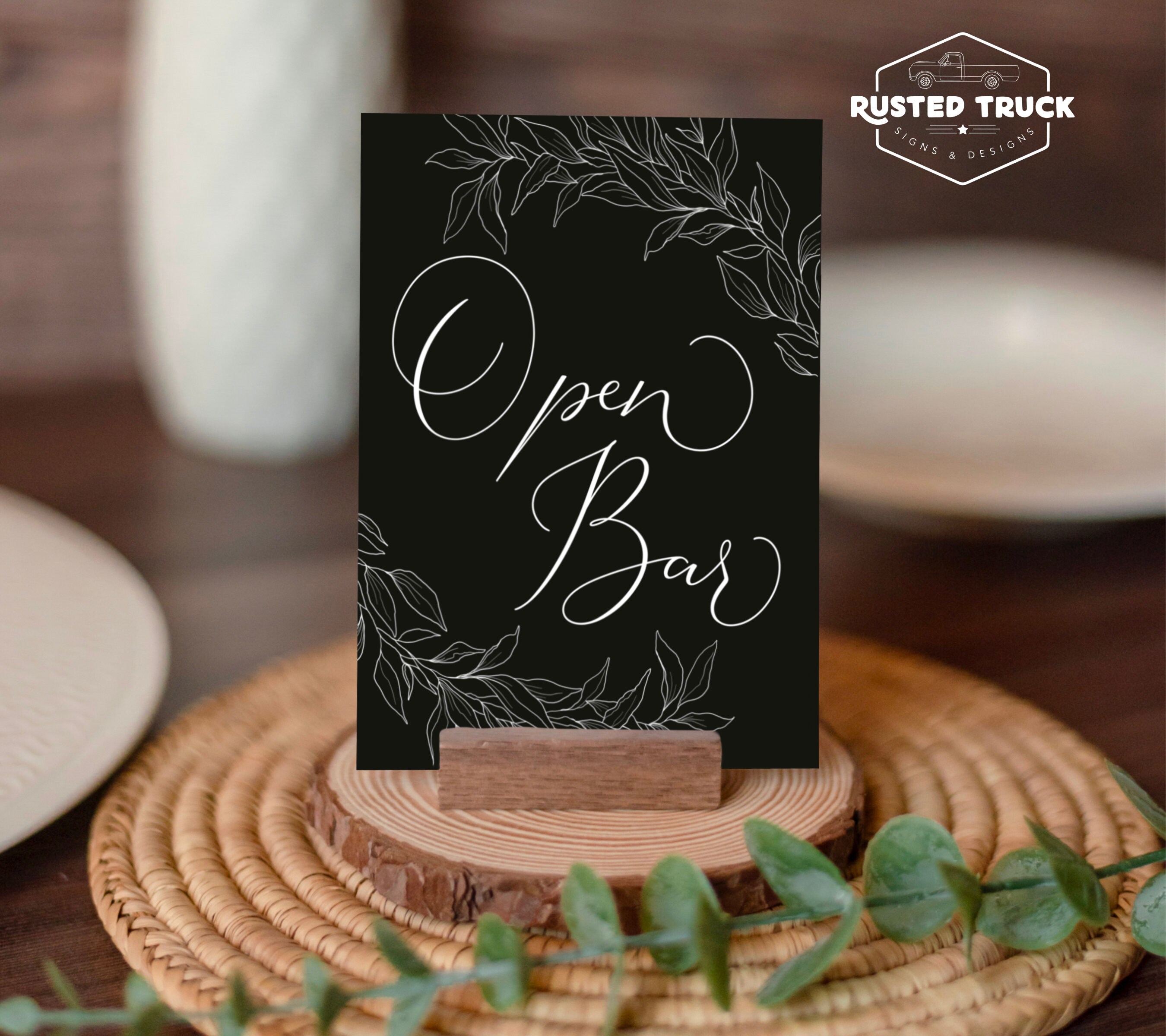 Open Bar Branch Sign, Wedding Bar Sign, Botanical Wedding Sign ...