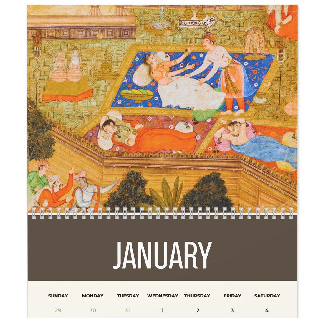 Vintage Indian Art 2025 Wall Calendar, Colorful Yearly Planner, Boho ...
