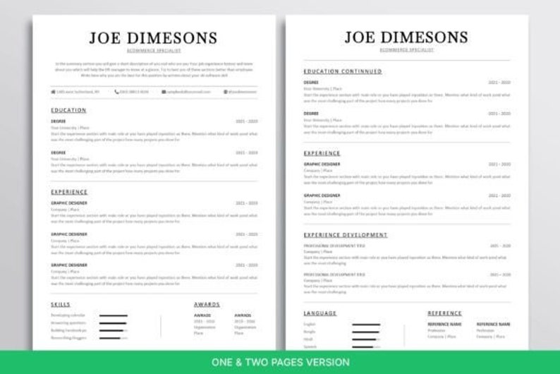 Resume Template Digital Product Digital Download Modern - Etsy
