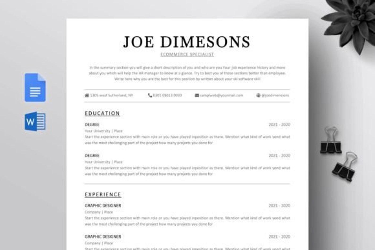 Resume Template Digital Product Digital Download Modern - Etsy