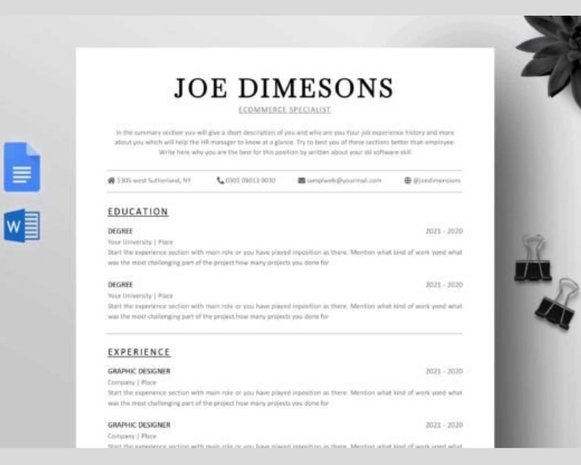 Resume Template Digital Product Digital Download Modern - Etsy