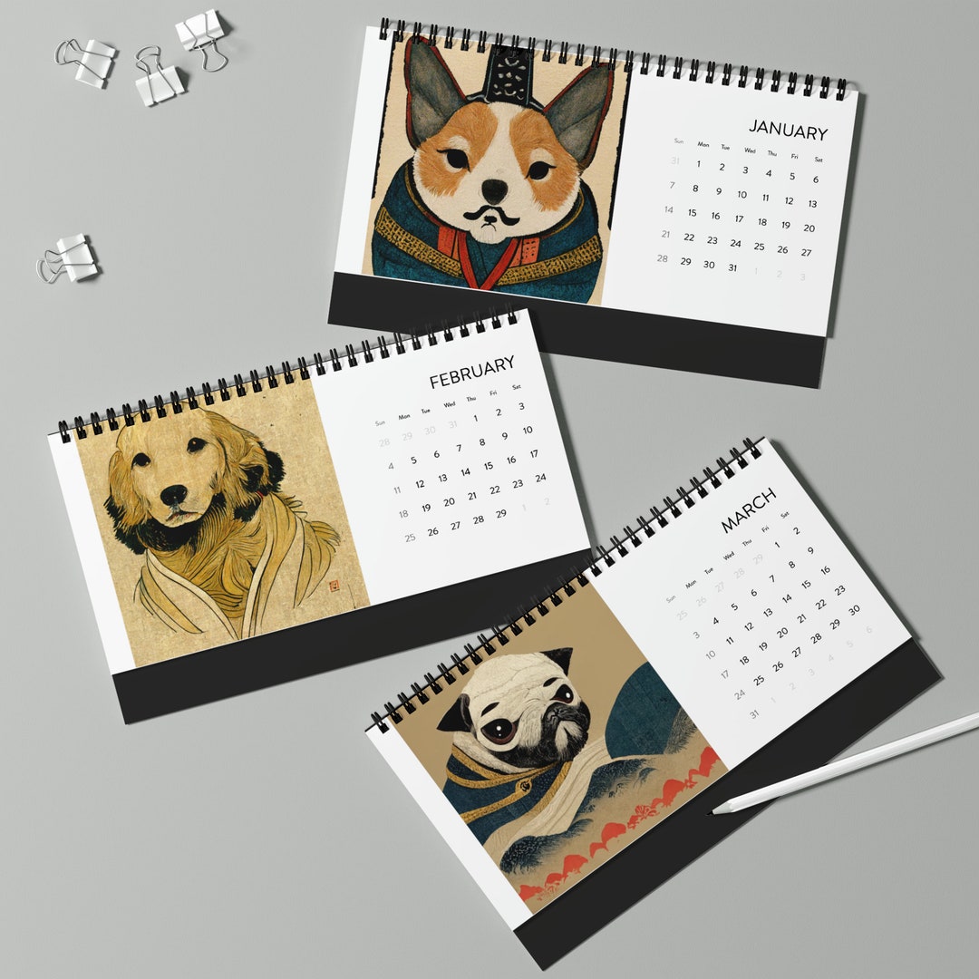 Ukiyo-e Dogs 2024 Desktop Calendar Unique Vintage Japanese - Etsy