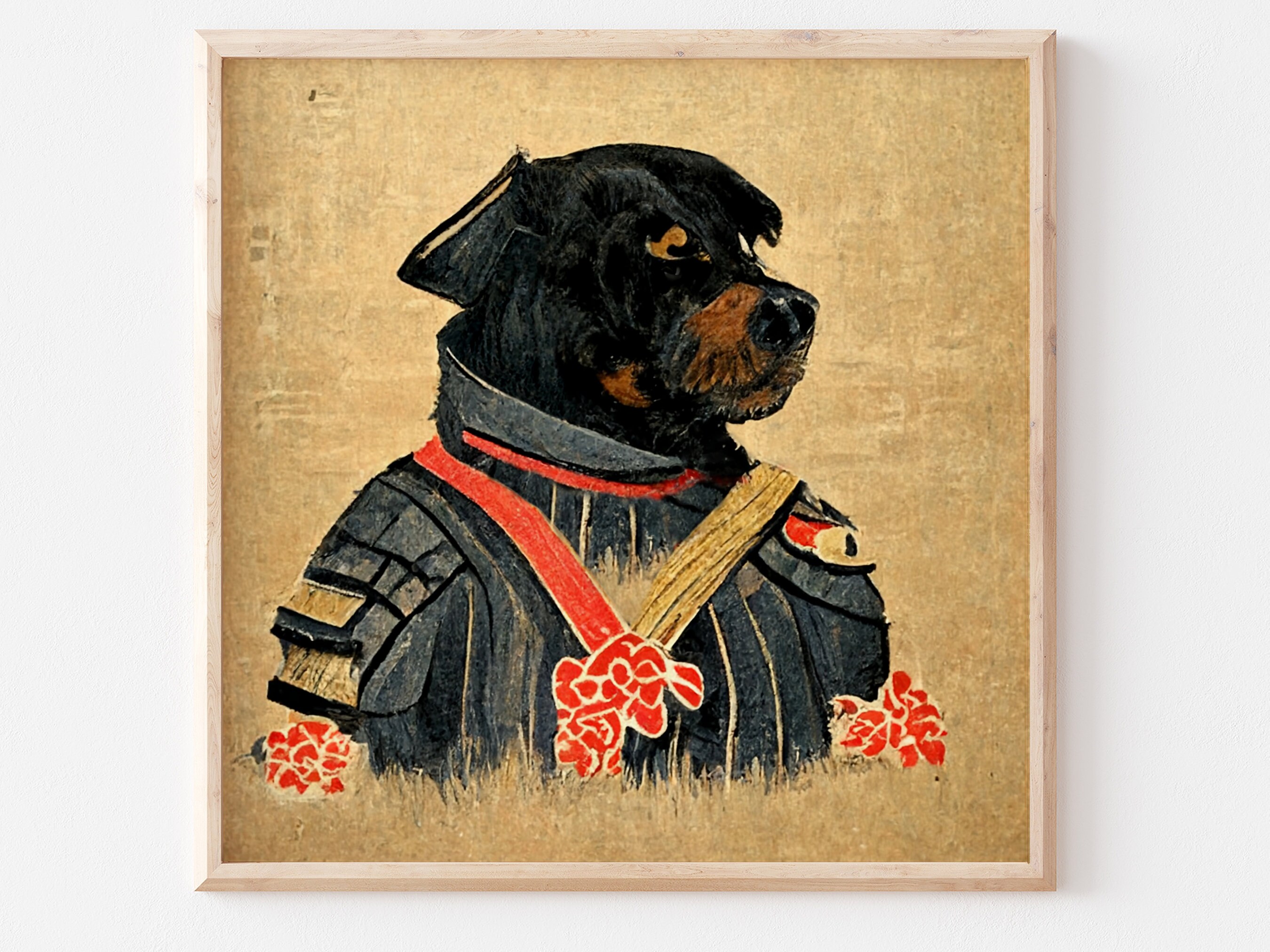 Rottweiler Samurai Unframed Wall Art, Ukiyo-e Style Rottweiler Gifts ...