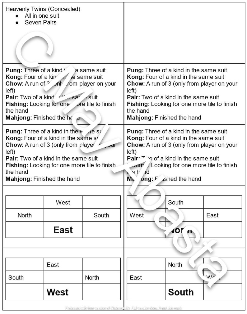 Learning to Play Mahjong Hand Cards Set 1 and 2 Printable PDF - Etsy
