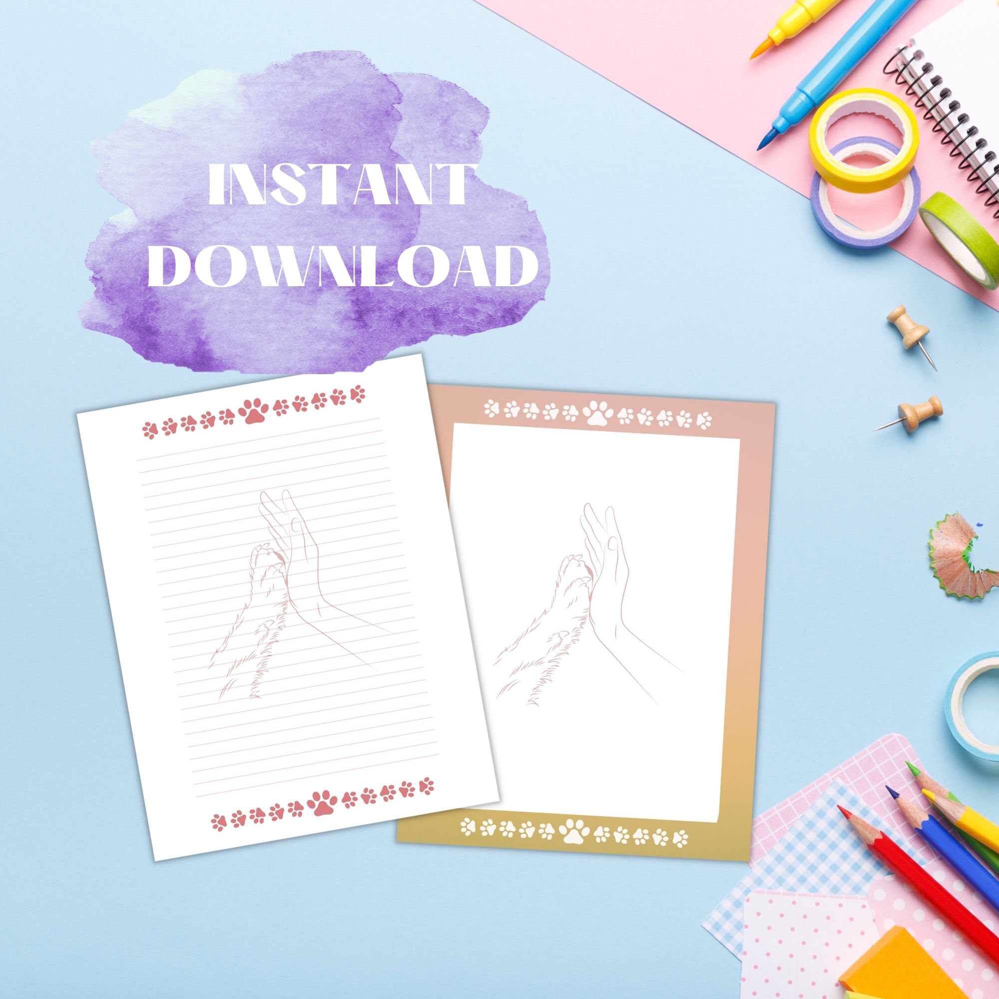 Paws Stationery, Printable Paw Art Page, Download Stationery, Dogs ...