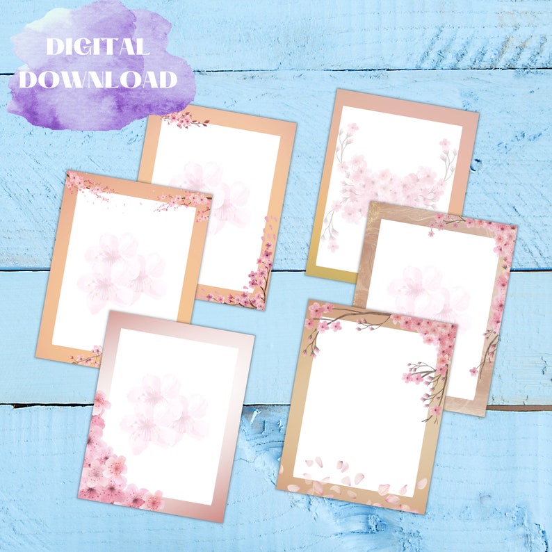 Cherry Blossom Stationery Printable, Pack of 12, Stationery Digital ...