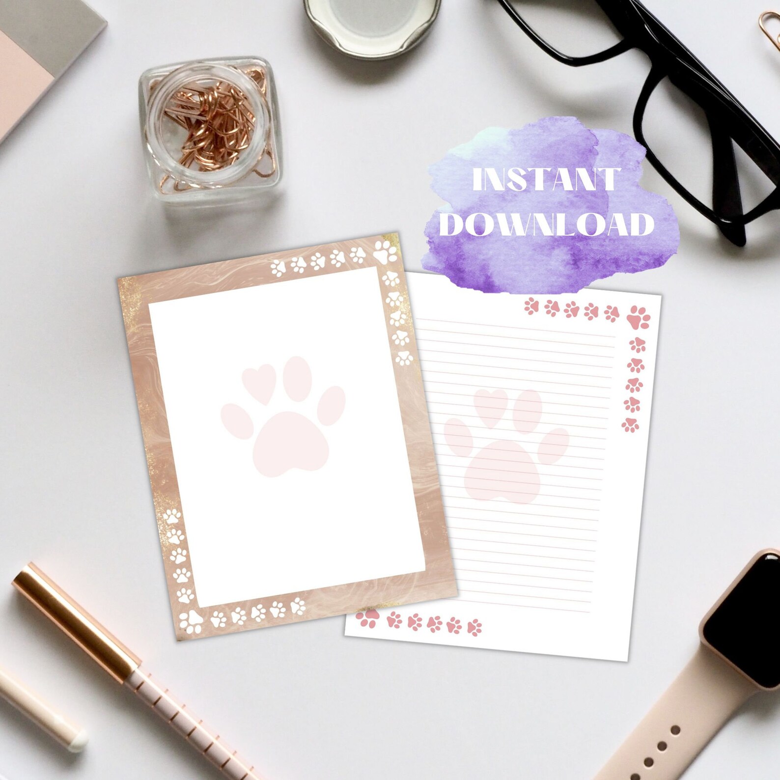 Paws Stationery, Printable Paw Art Page, Download, Dogs, Paws, Craft ...