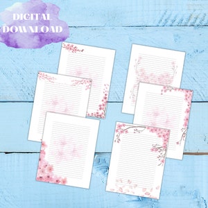 Cherry Blossom Stationery Printable, Pack of 12, Stationery Digital ...