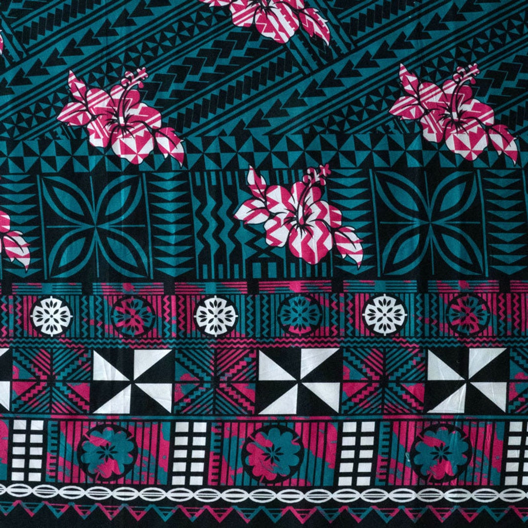 Traditional Polynesian Geometric Flower Design Cotton Fabric - Etsy