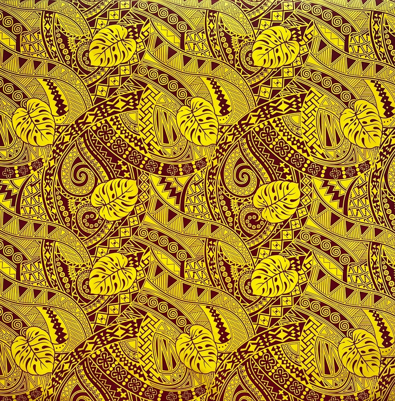 Traditional Polynesian Tapa Monstera Leaves Design | Polyester Fabric ...