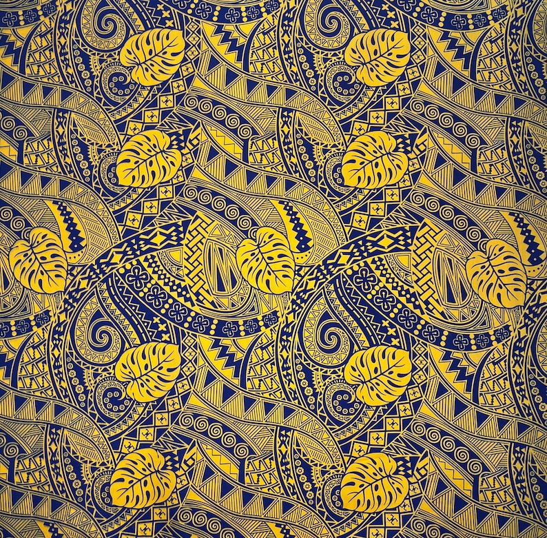 Traditional Polynesian Tapa Monstera Leaves Design | Polyester Fabric ...