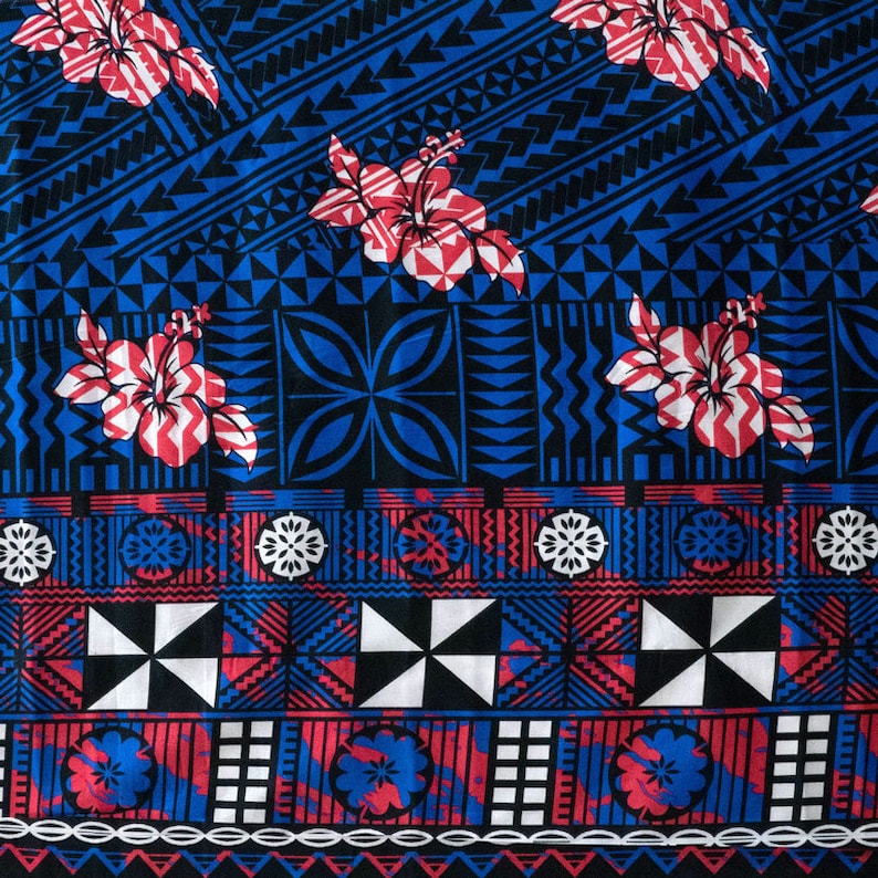 Traditional Polynesian Geometric Flower Design | Cotton Fabric - Etsy
