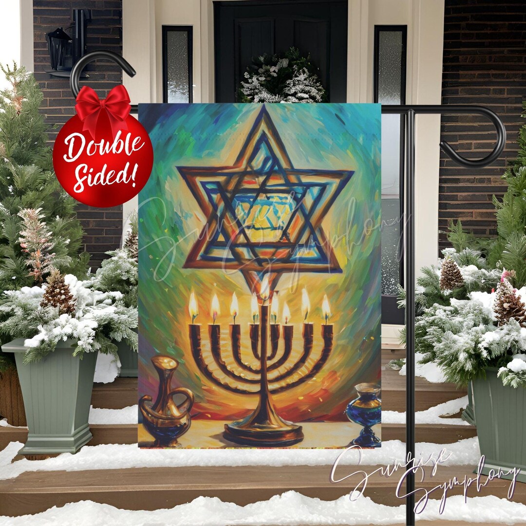 Star of David Menorah Double-sided 12"x18" Hanging Celebration Garden ...