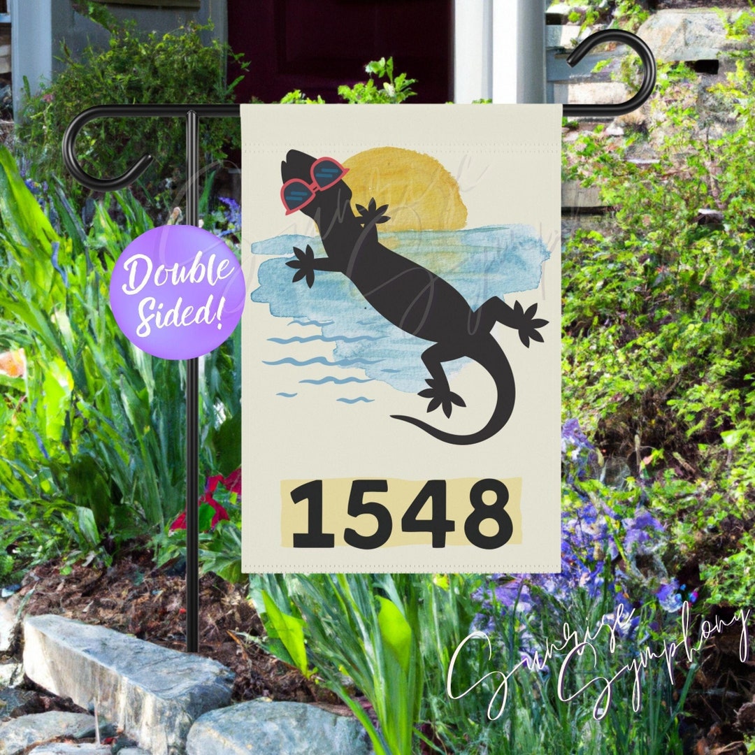 Lizard Ocean Sunset Custom Address House Numbers Yard Art Porch Flag ...
