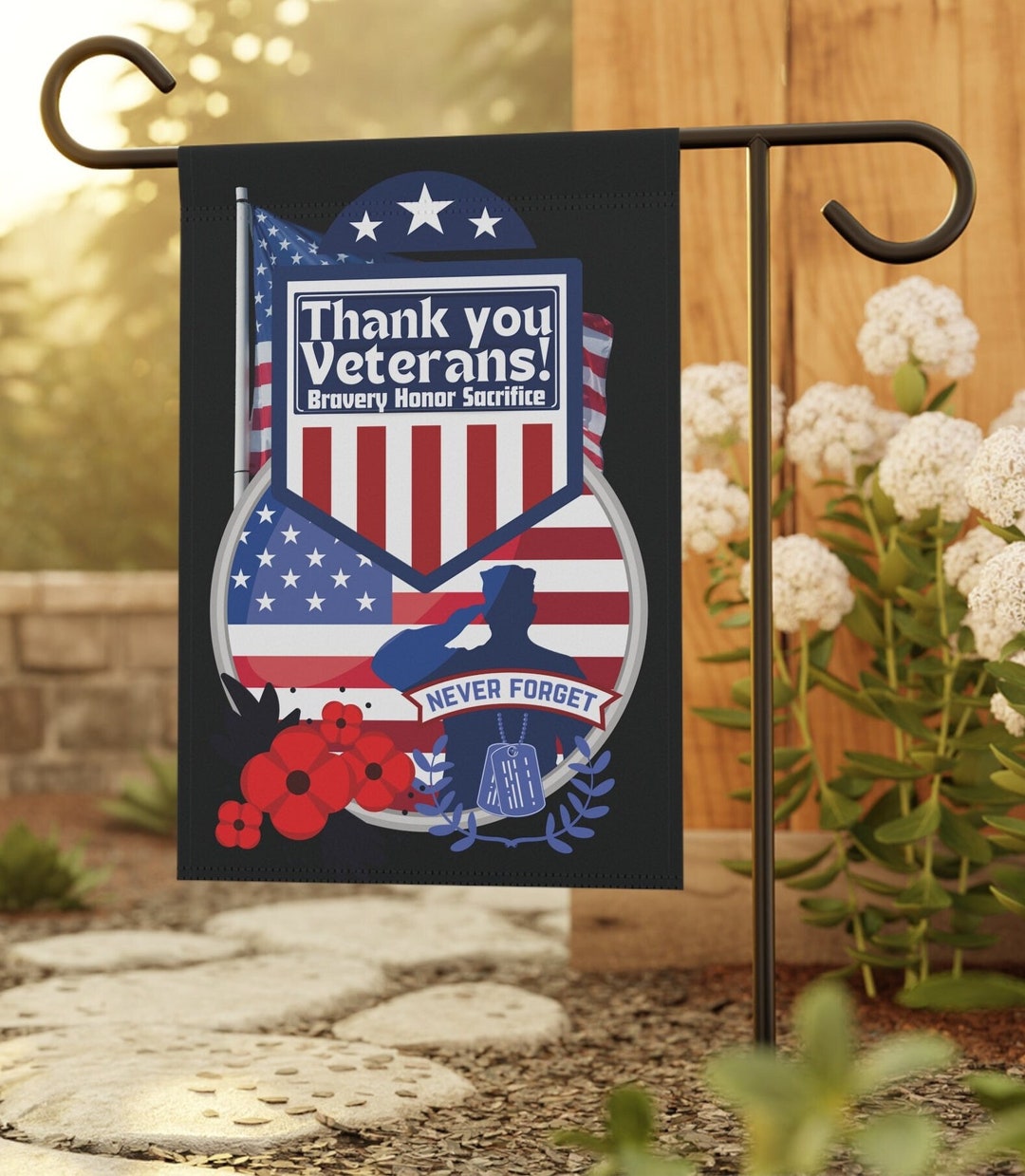 Thank You Veterans Never Forget Poppy Patriotic Garden Yard Flag, 12x18 ...
