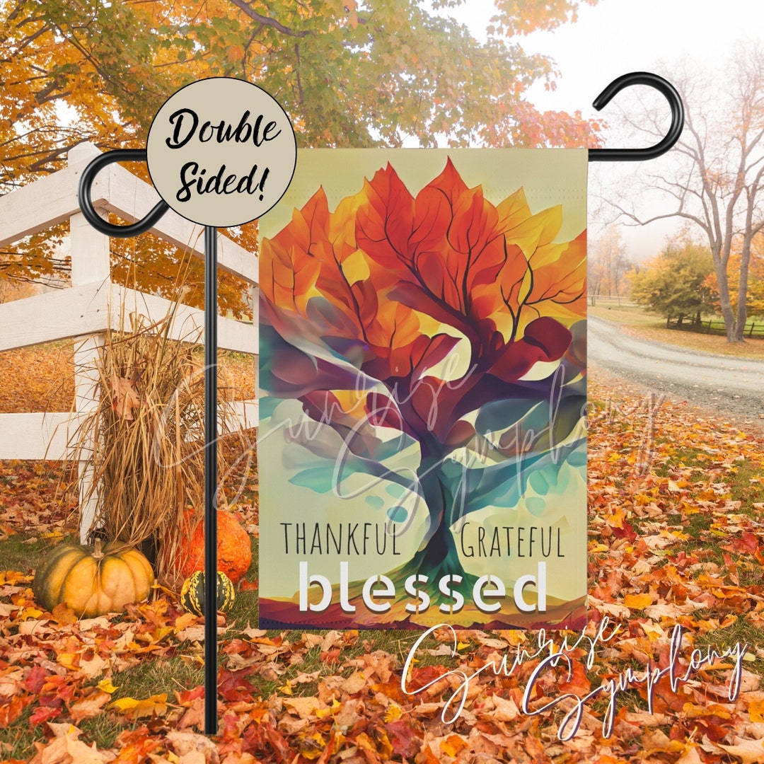 Thankful Grateful Blessed Fall Tree Abstract Yard Art, Double-sided ...