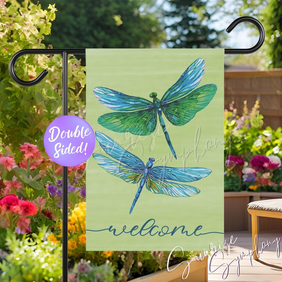 Spring Dragonfly Welcome Garden Flag, Whimsical 12"x18" Double-sided ...