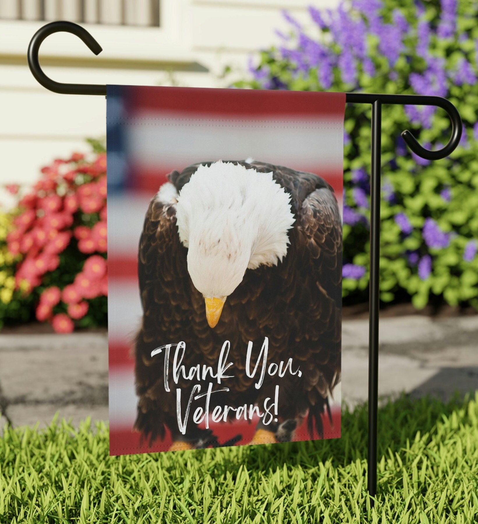 Bowing Eagle Veterans Thank You Garden Banner Flag, Patriotic 12"x18 ...