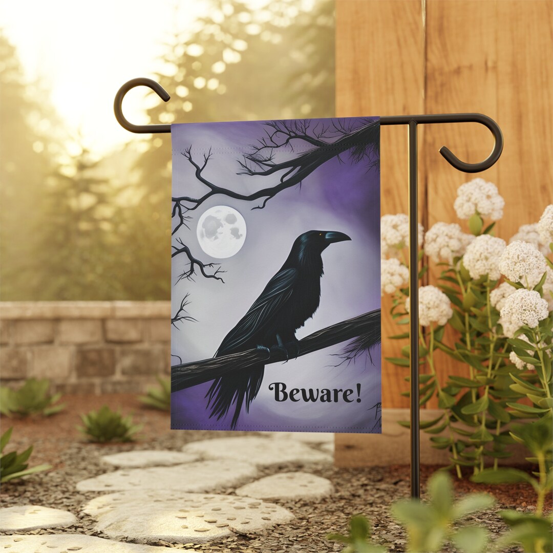 Ominous Crow Beware! Halloween Double-sided 12"x18" Outdoor Hanging ...