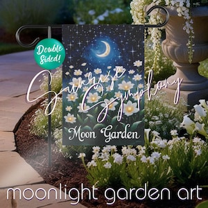Enchanted Moon Flower Garden Moonlight Celestial Garden Flag, 12"x18 ...