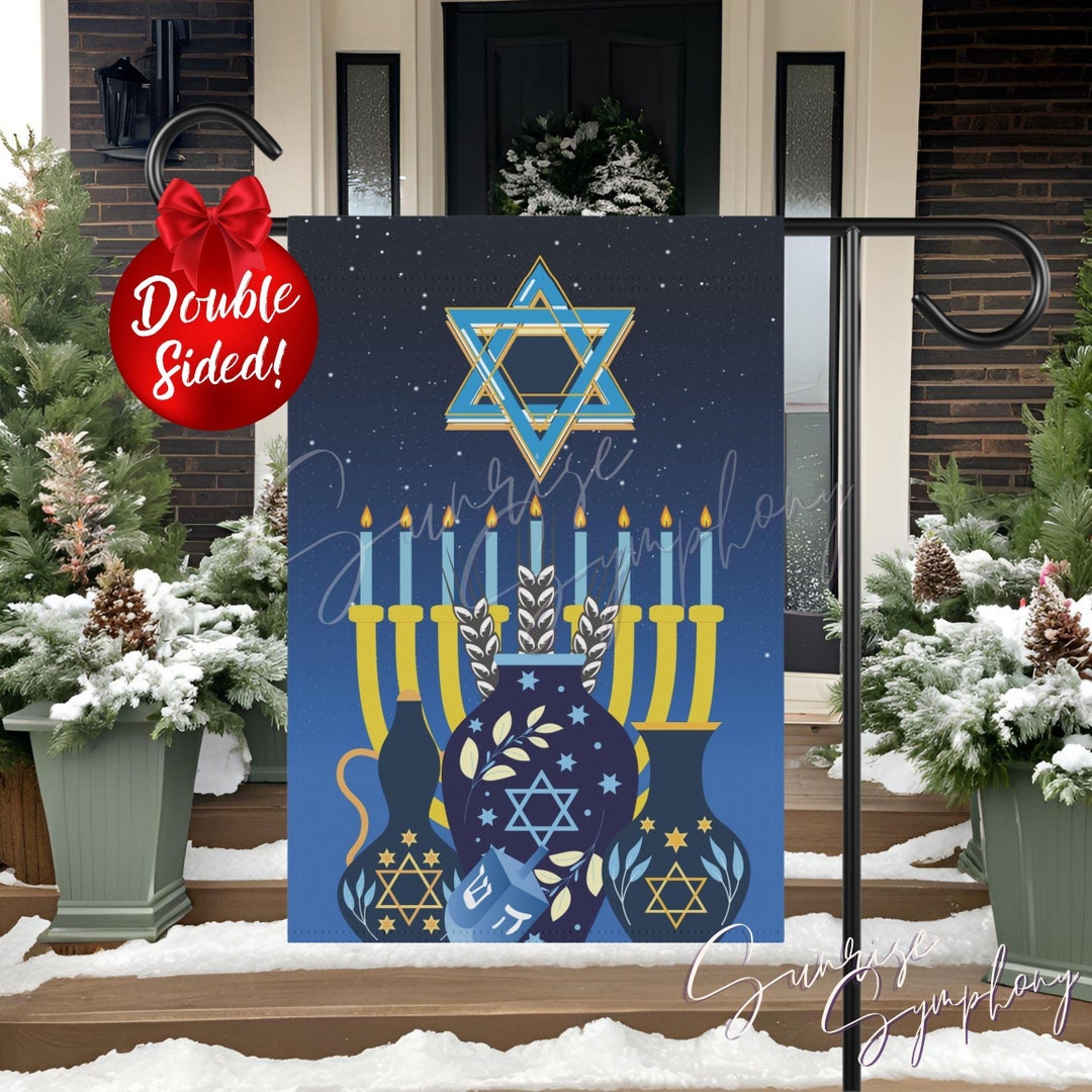 Star of David Menorah Double-sided 12"x18" Hanging Celebration Garden ...