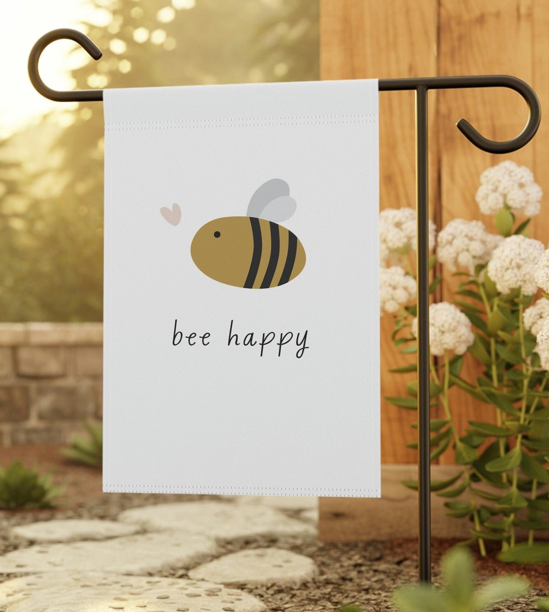 Minimalist Bee Happy Garden Flag, Happy Bee Garden Flag, Double-sided ...
