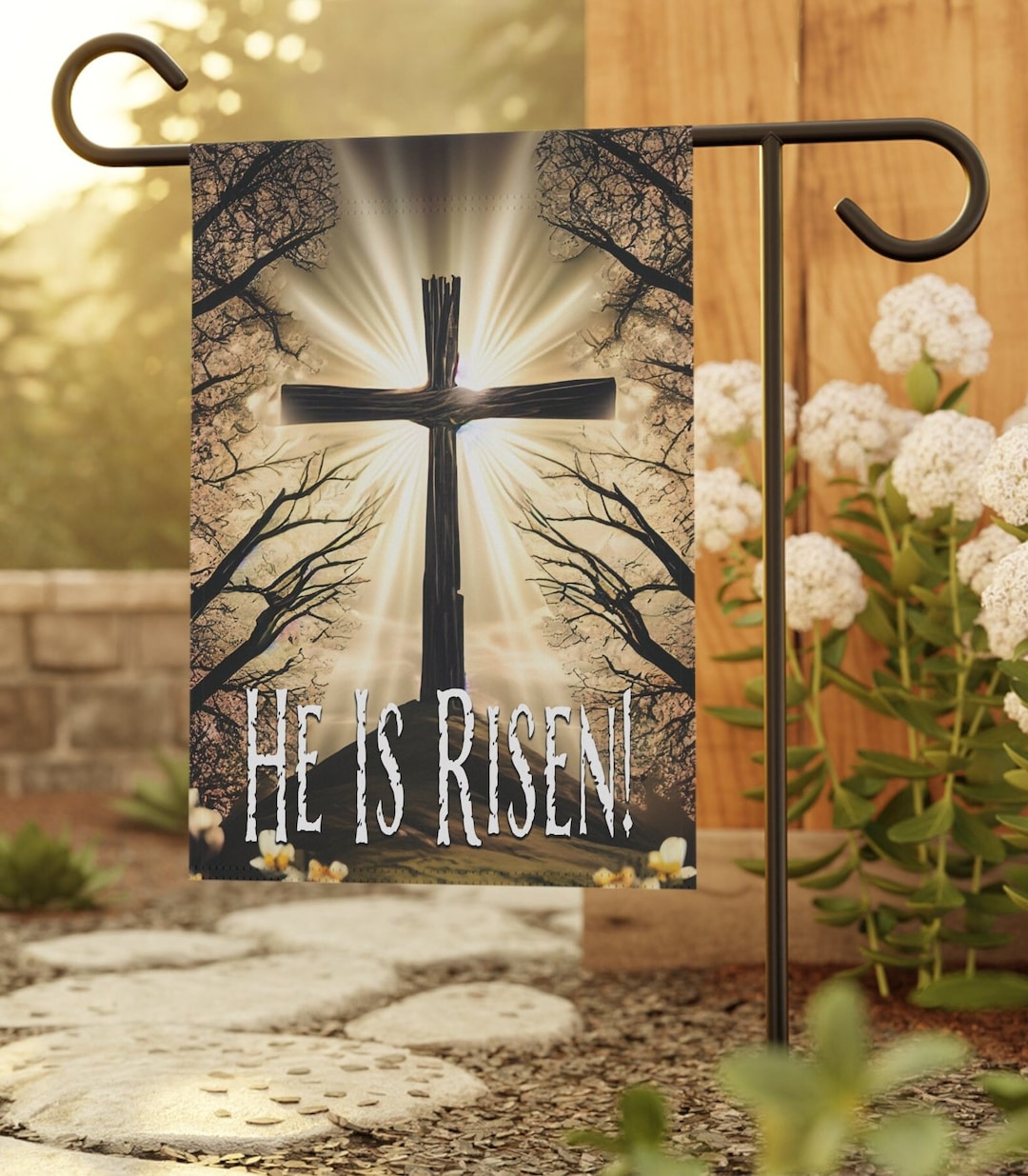 He is Risen Easter Cross Double-sided 12x18 Hanging Garden Flag ...