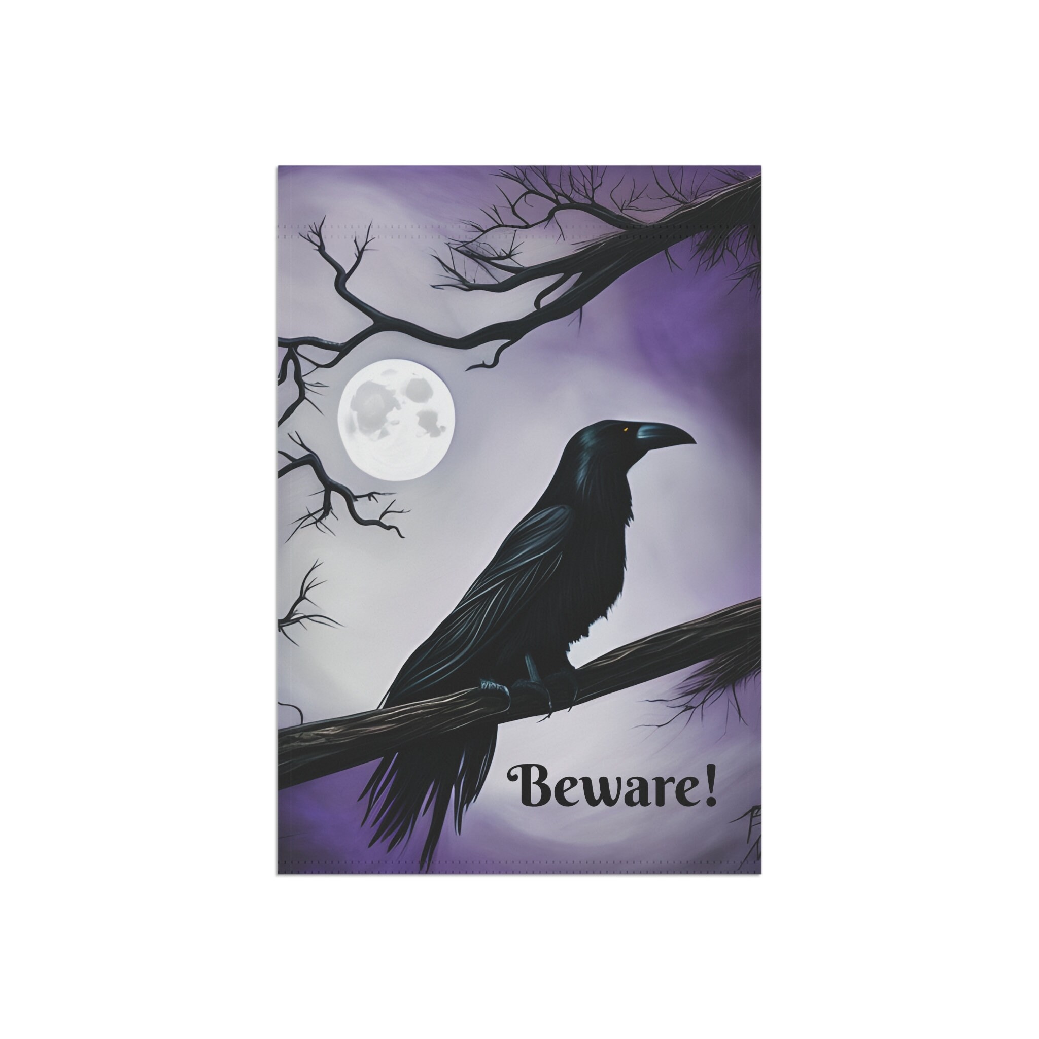 Ominous Crow Beware! Halloween Double-sided 12"x18" Outdoor Hanging ...