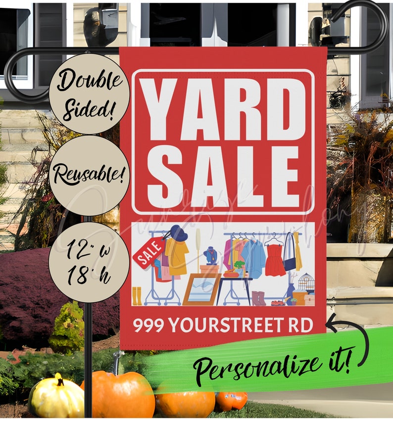 Personalized Yard Sale Reusable Double-sided 12"x18" Hanging ...