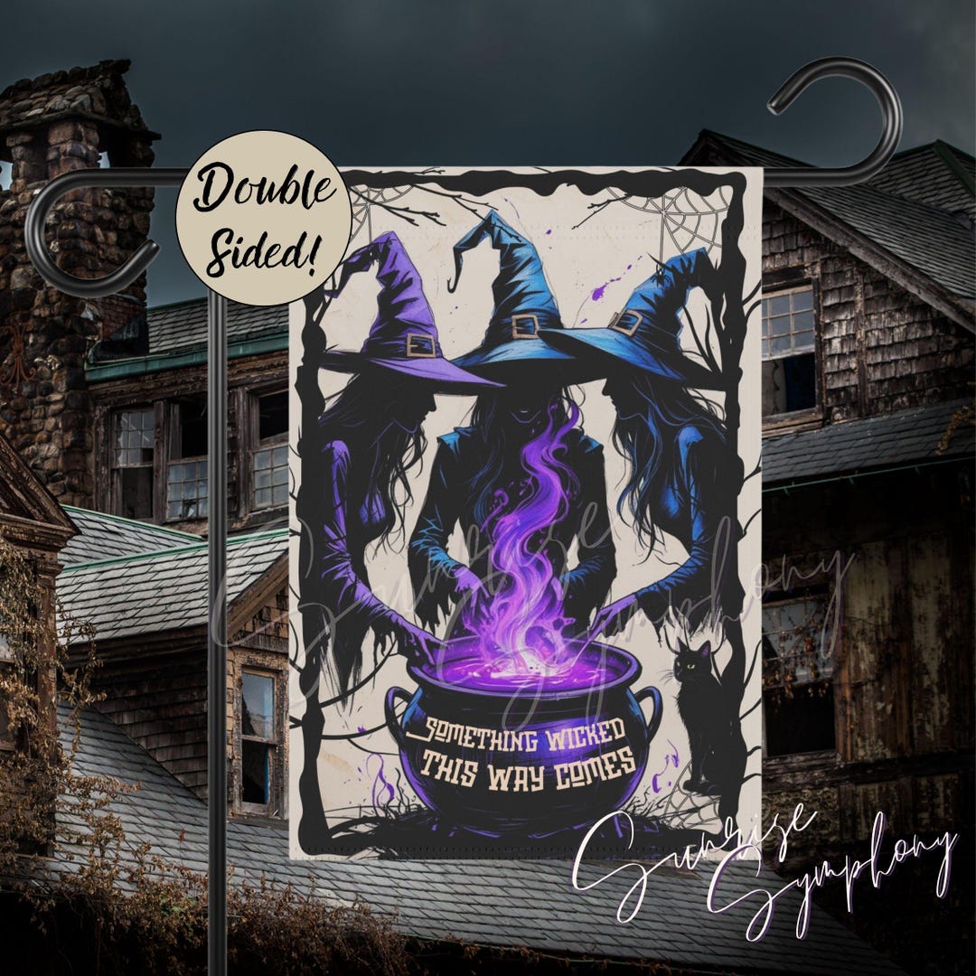 Three Witches Cauldron Halloween Double-sided 12"x18" Hanging Garden ...