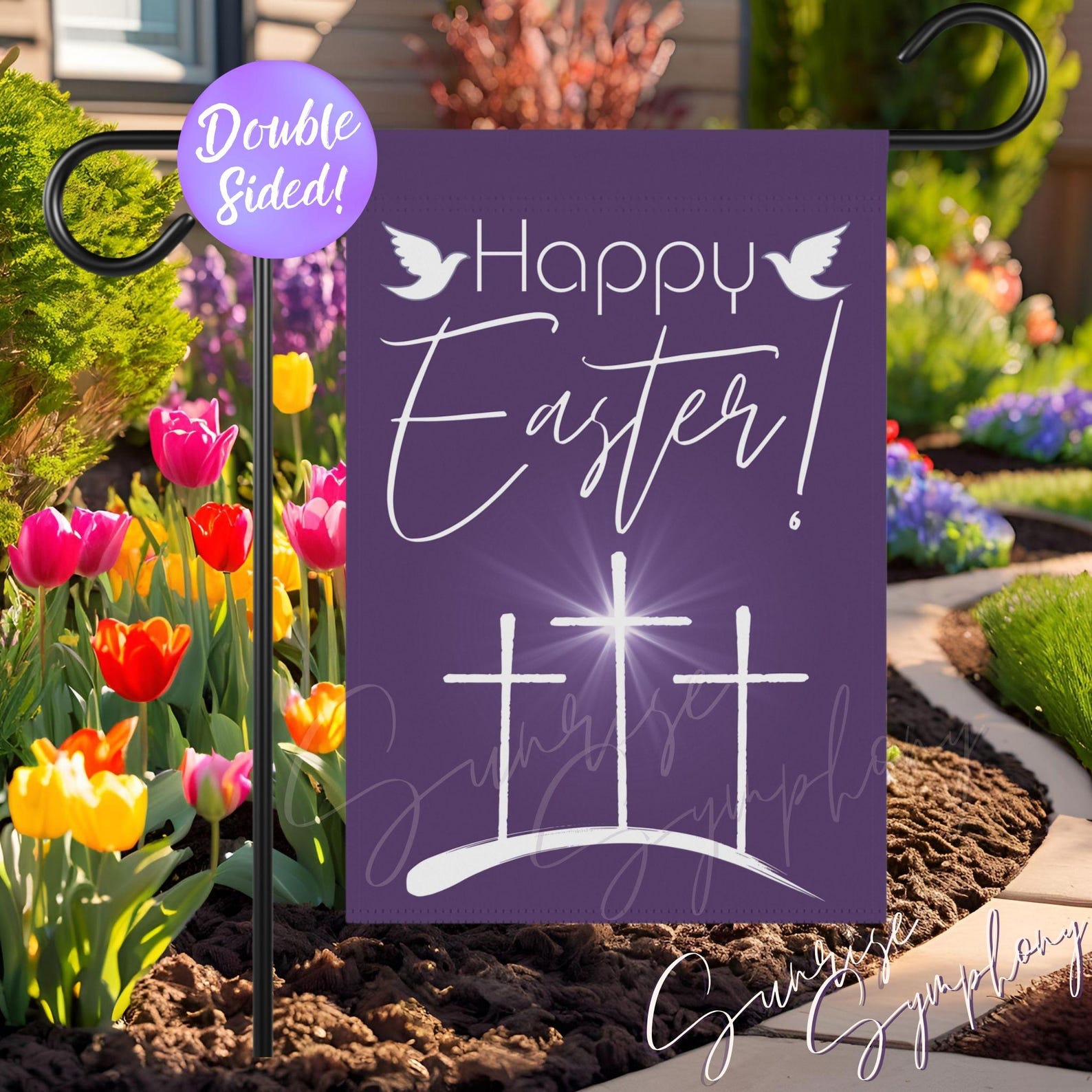 Happy Easter Doves Crosses Double-sided 12"x18" Hanging Garden Flag ...