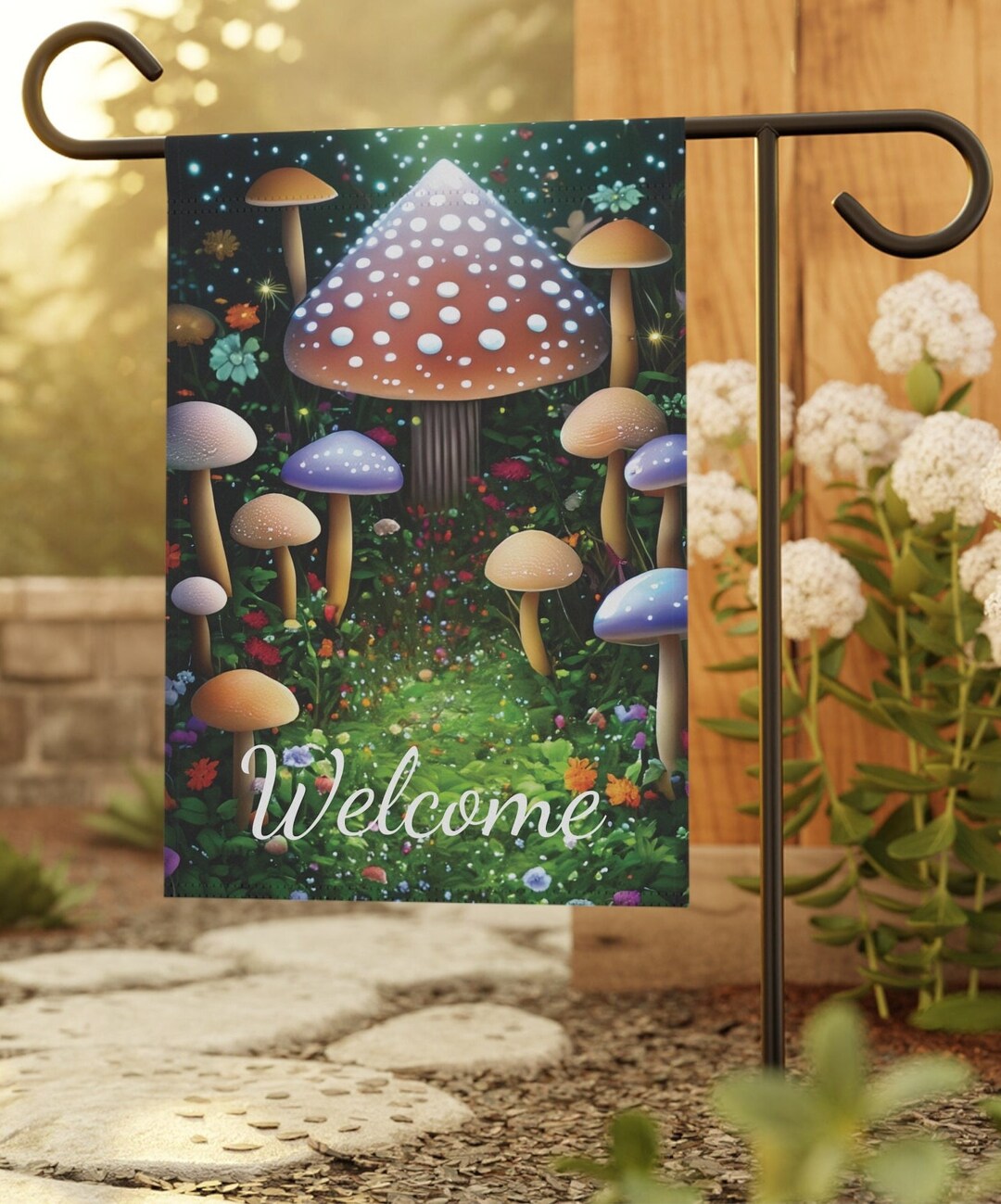 Mushroom Soft Color Double-sided Fantasy 12x18 Hanging Garden Flag ...