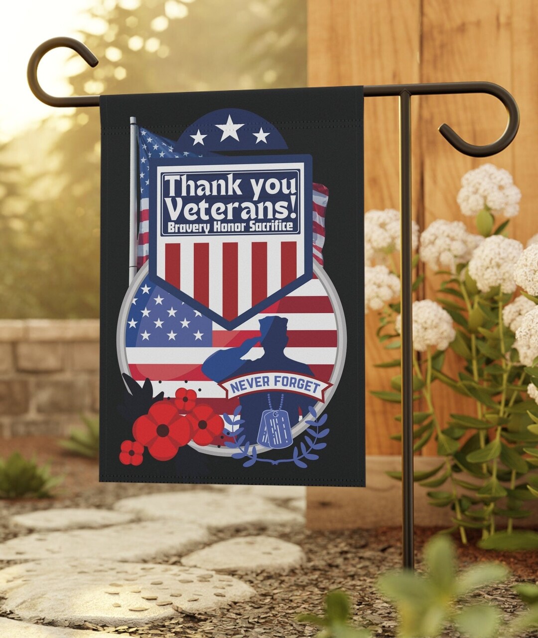 Thank You Veterans Never Forget Poppy Patriotic Garden Yard Flag, 12 ...